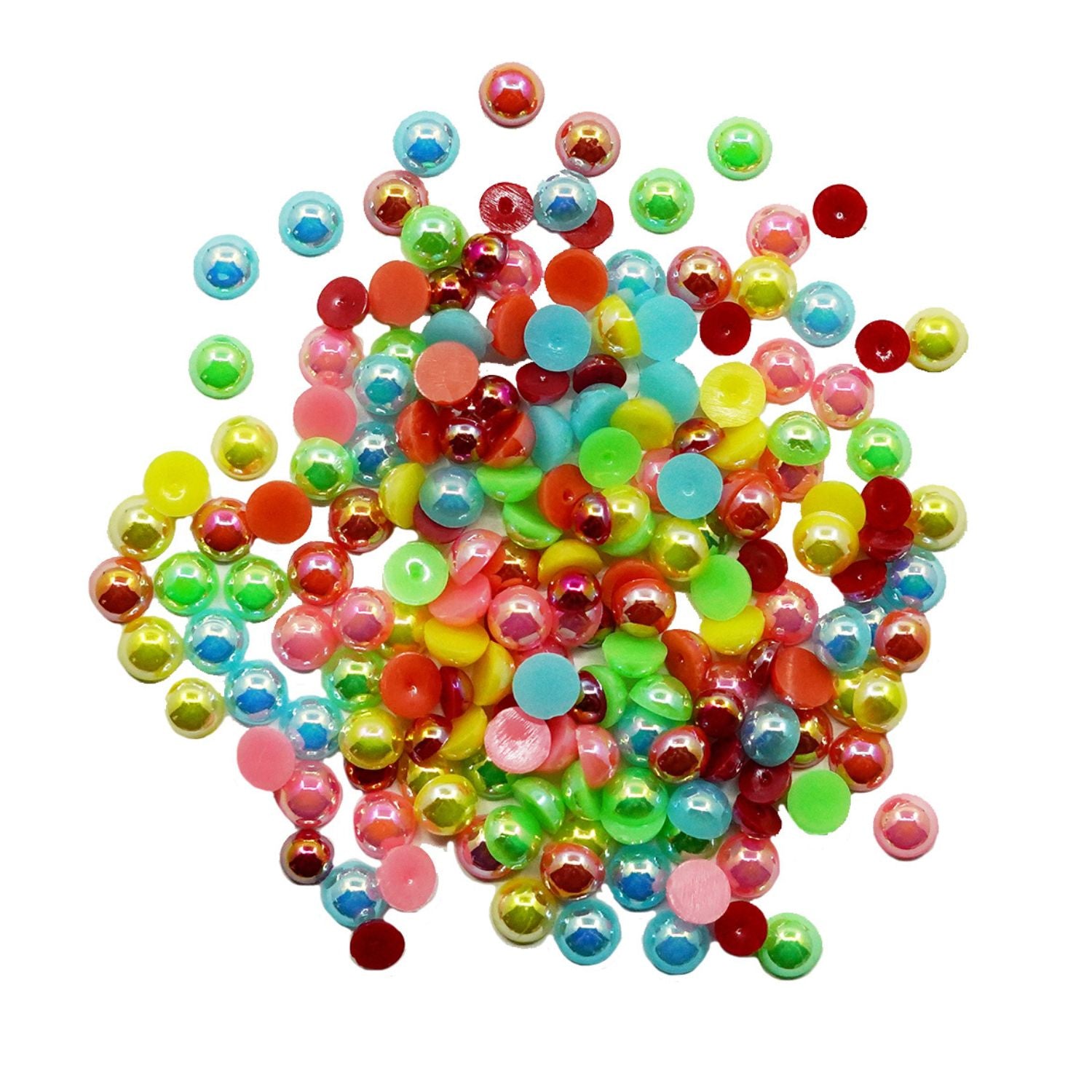 Red/Orange/Yellow/Blue/Green AB Flat Back Pearls Craft Embellishment ...