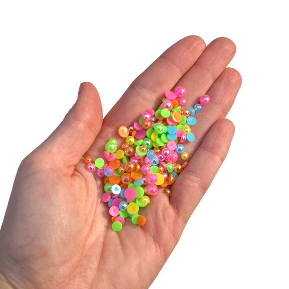 Pink/Orange/Yellow/Blue/Green AB Flat Back Pearls Craft Embellishment ...