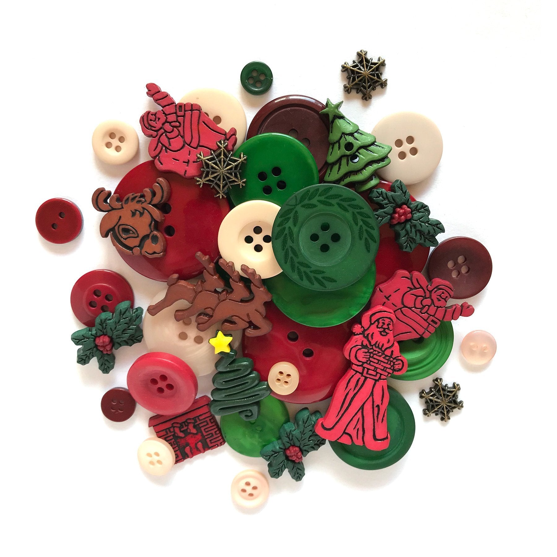 Country Christmas | Hand Dyed Red, Green, Brown, and Cream Buttons ...