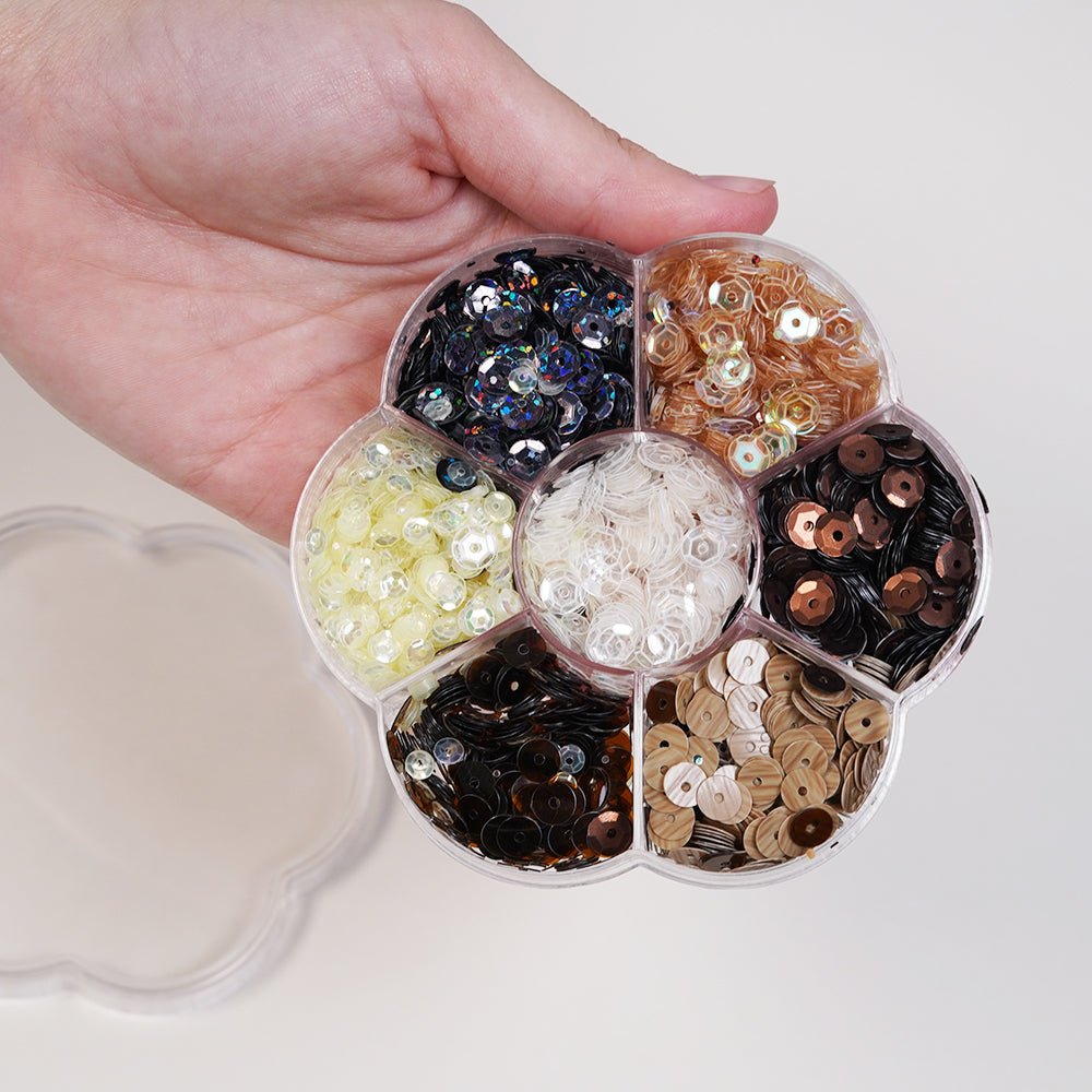 Neutral Bulk Sequins in Flower Box | Buttons Galore and More